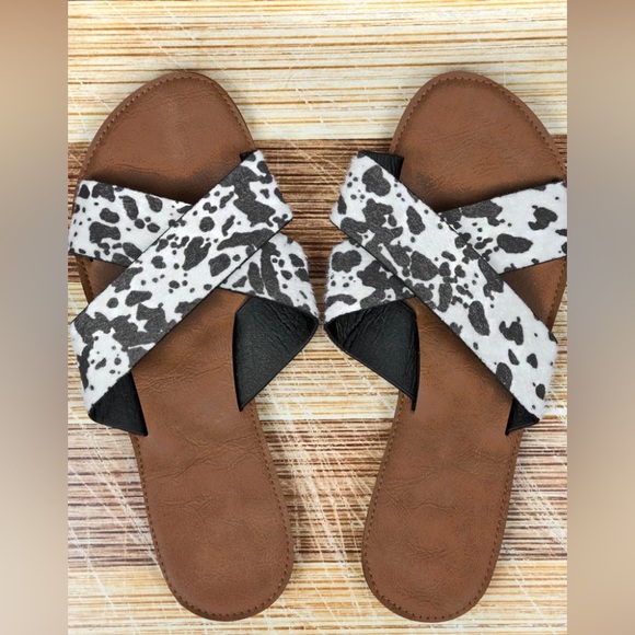 Shoes | Nwt Brown Cow Print Sandals | Poshmark